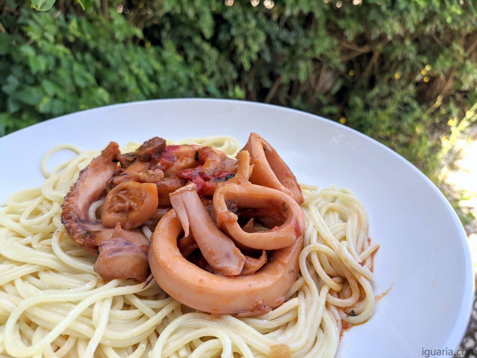 Lulas Guisadas com Esparguete • Iguaria Receita e Culinária